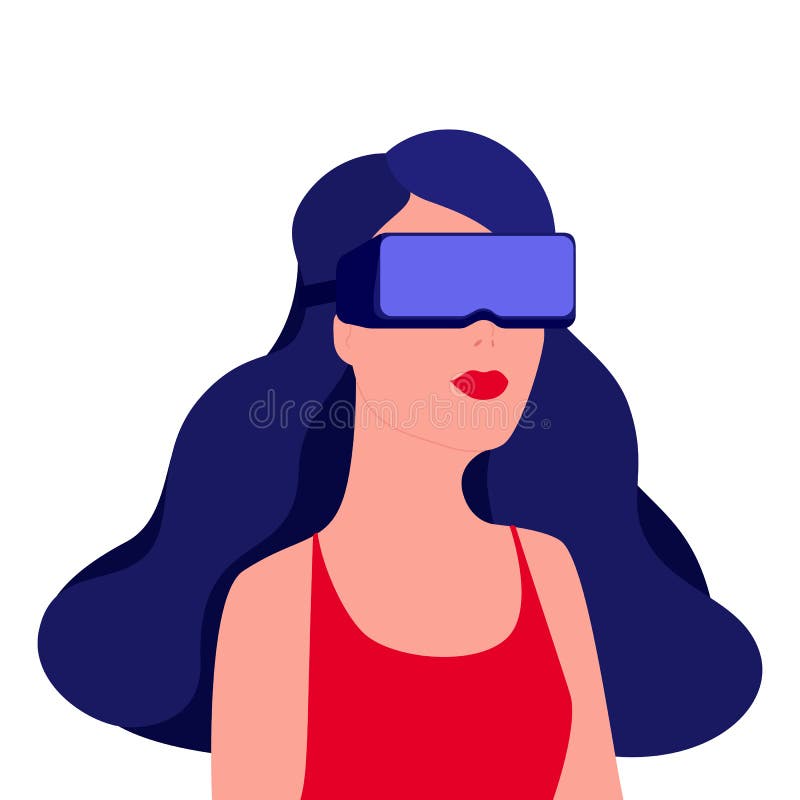 Young Woman with Virtual Reality Headset. Abstract Vr World. Vector ...