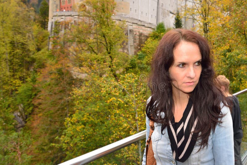 Young Woman Visiting a Castle Stock Image - Image of neuschwanstein ...