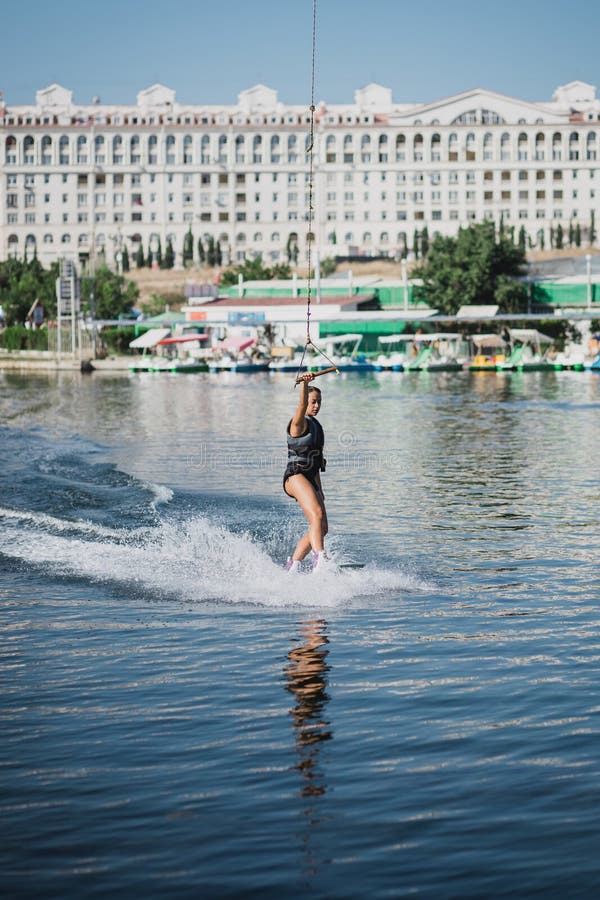 Young Woman Wakeboarding On The Sea Stock Image Image Of Woman Beach