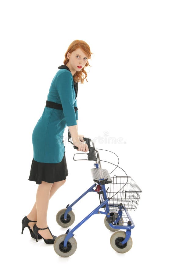 Young woman with walker stock photo. Image of blue, elegant - 81521598