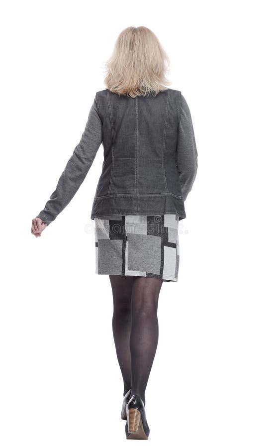 Young Woman Walking Away. Isolated on a White Stock Photo - Image of ...