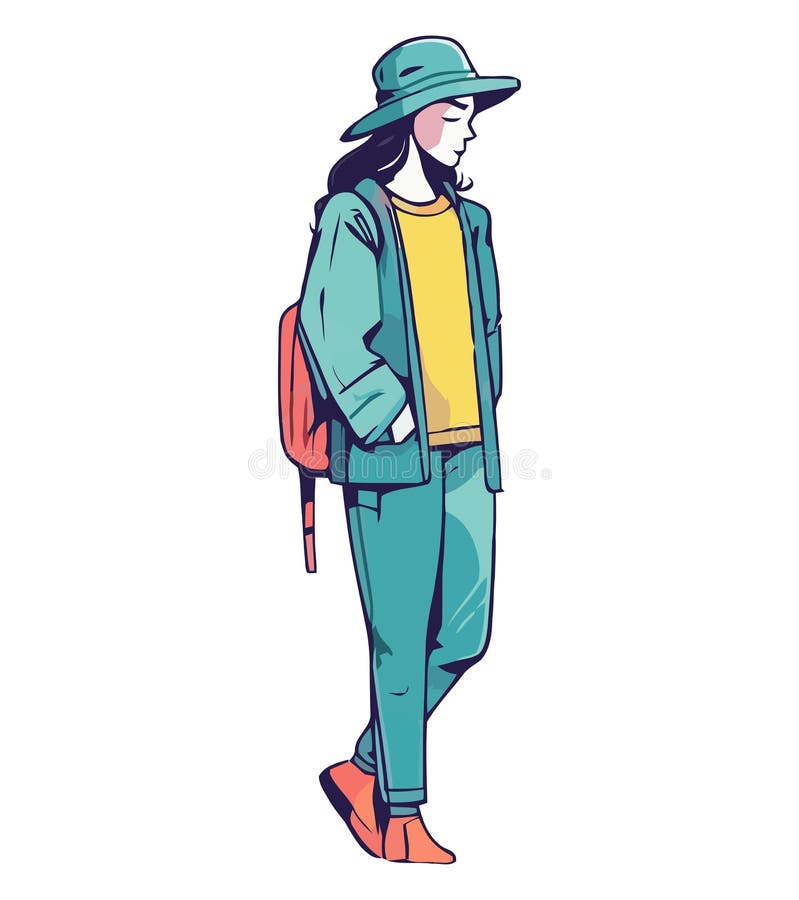 A Young Woman Walking Outdoors with a Backpack Stock Vector ...