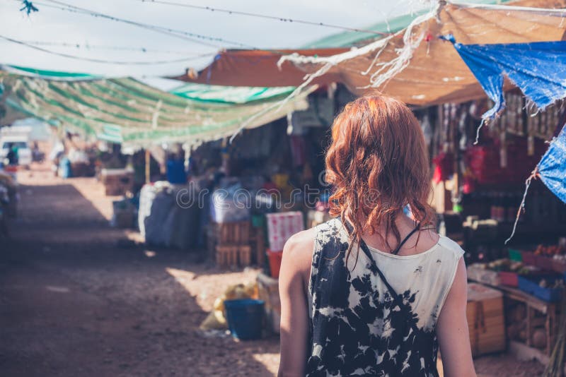 Young Woman Walking in a Small Town in Developing Country Stock Image ...