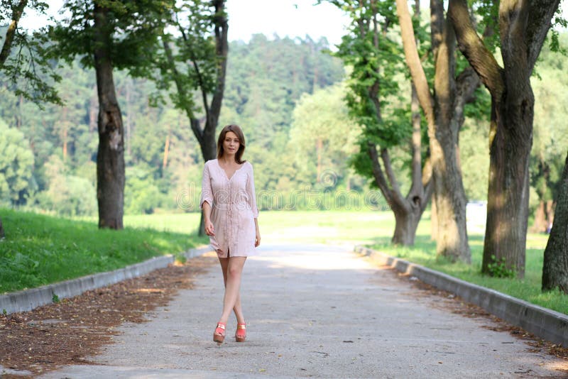 Young Woman Walking on the Summer Park Stock Image - Image of gorgeous ...