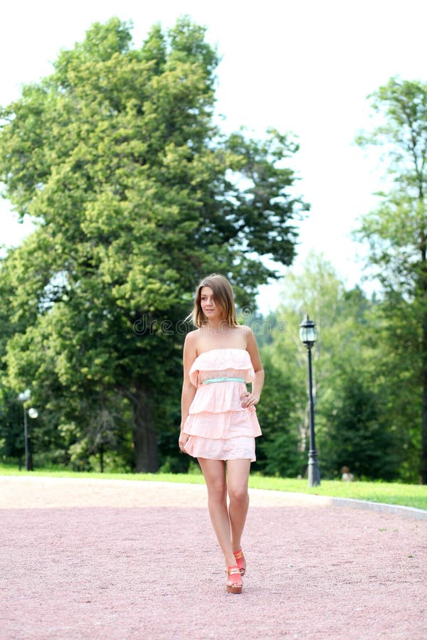 Young Woman Walking on the Summer Park Stock Image - Image of summer ...