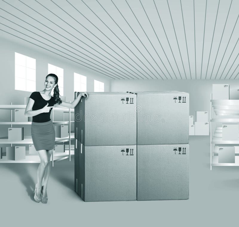 Young woman in warehouse stock photo. Image of efficiently - 46708656