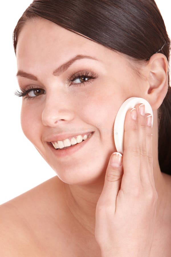Young Woman Washing Her Face by Sponge. Stock Photo - Image of ...