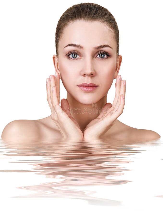 Young Woman in Water with Crystal Clear Surface. Stock Image - Image of ...