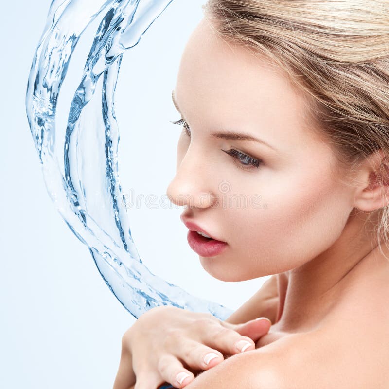 Young Woman with Water Splash Stock Image - Image of health, hygiene ...