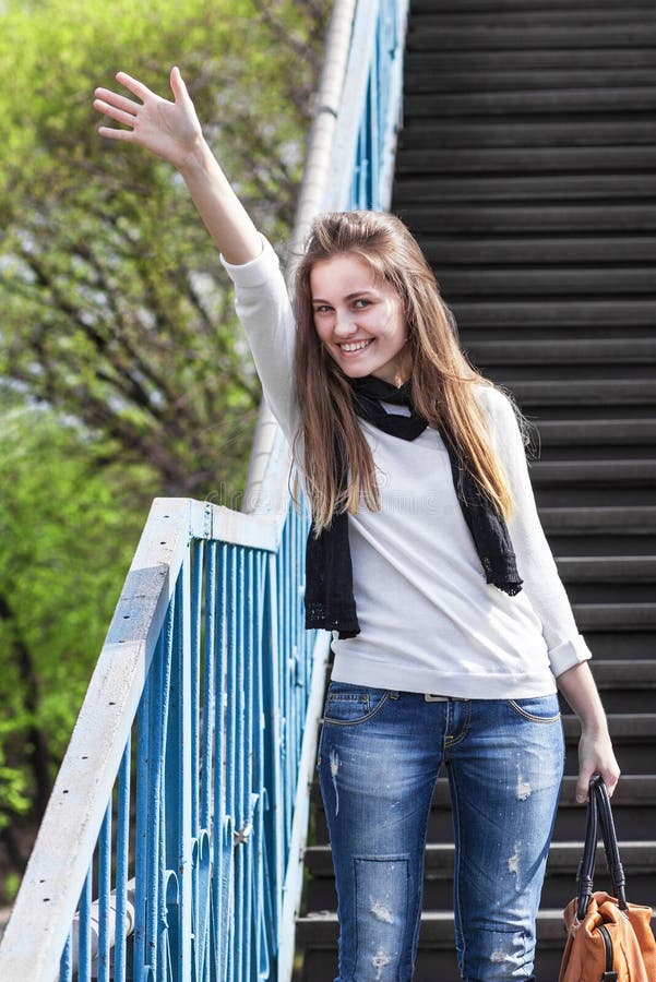 Young woman waving hand stock photo. Image of emotion - 37608916
