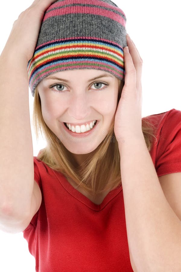 Young Woman Wearing a Beanie Style Hat Stock Photo - Image of model ...