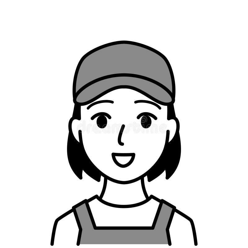 Young Woman Wearing Cap in Uniform, Vector Illustration, Black and ...