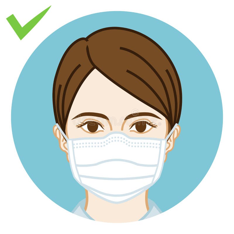Young Woman Wearing a Face Mask Correctly - Front View, Circular Clip ... Young Woman Wearing a Face Mask Correctly - Front View, Circular Clip ...
