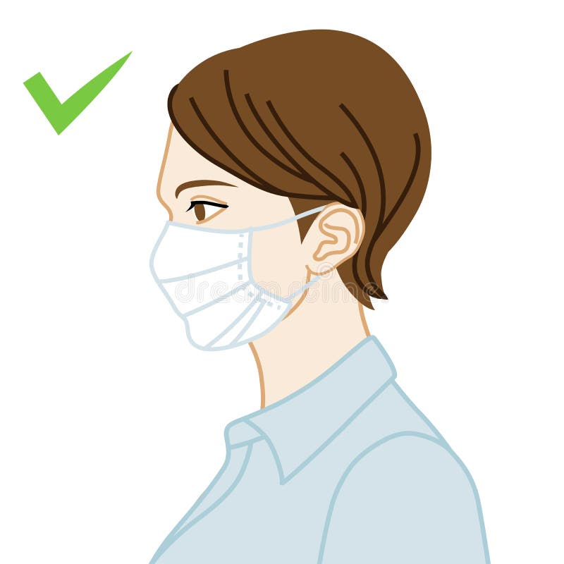 Young Woman Wearing a Face Mask Correctly - Side View Stock Vector ...