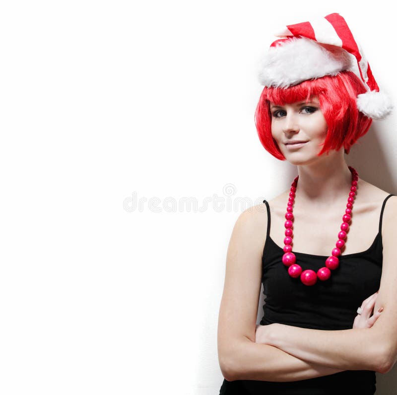 Young Woman Wearing Santas Hat Stock Image Image Of People Lips