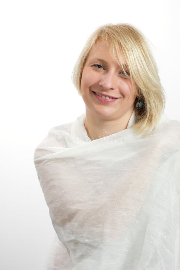 Young Woman with a White Cloth Stock Image - Image of good, lucky: 46066419
