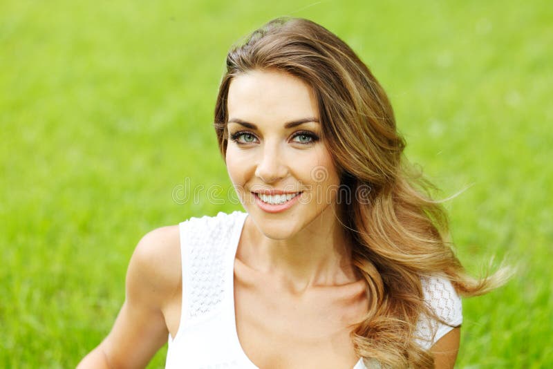 Young Woman In White Dress Lying On Grass Stock Image Image Of Dress