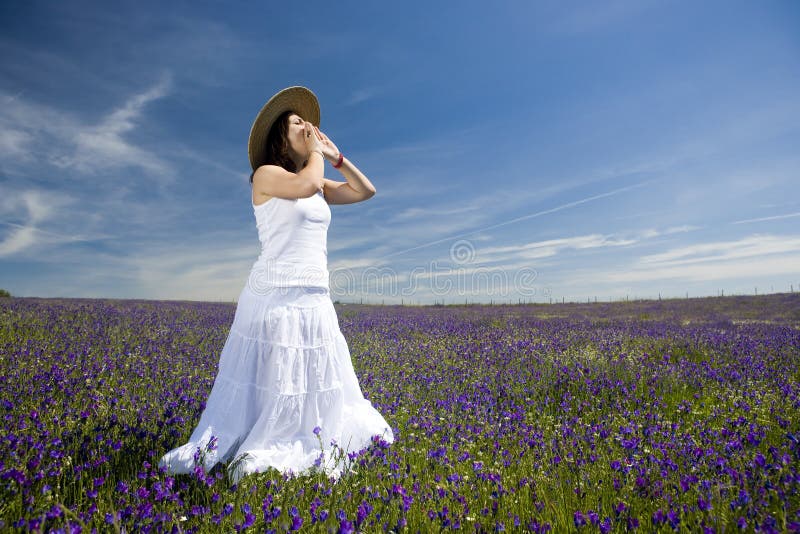 Young Woman with White Dress Screaming or Singing Stock Image - Image ...
