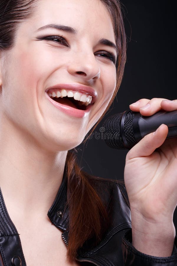 Young Woman Whitth Microphone Stock Photo - Image of people, person ...