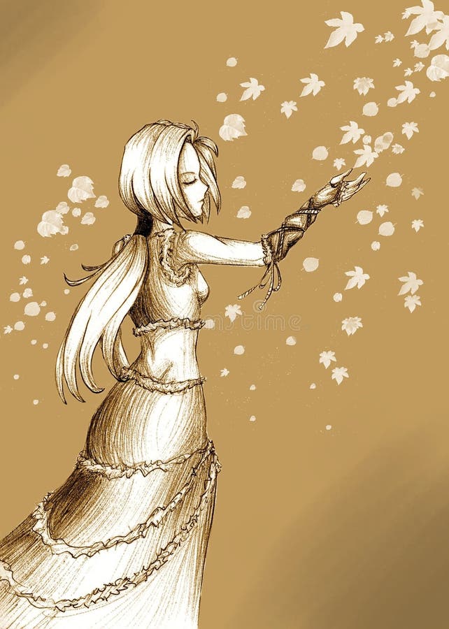 Young Woman in the Wind stock illustration. Illustration of greenery ...