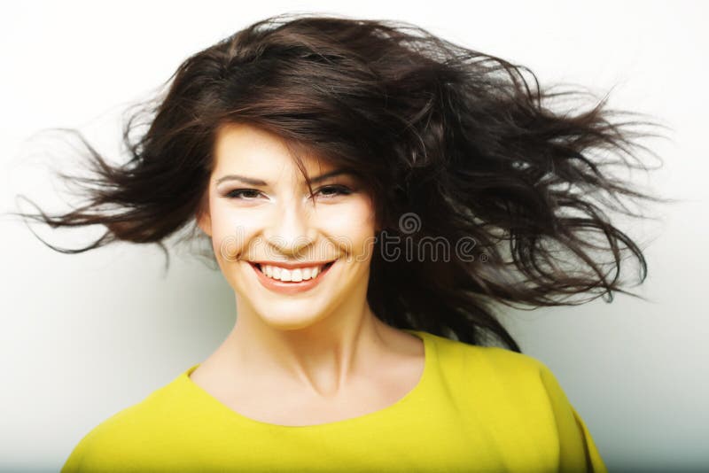 Young Woman with Wind in Hair Stock Image - Image of hairstyle, hair ...