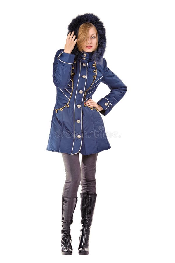 Young Woman in Winter Blue Hooded Jacket Stock Image - Image of beauty ...