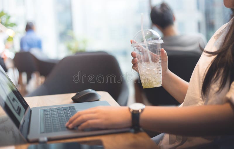 Young Woman on Work with Drinking Tea for Refreshment Stock Image ...