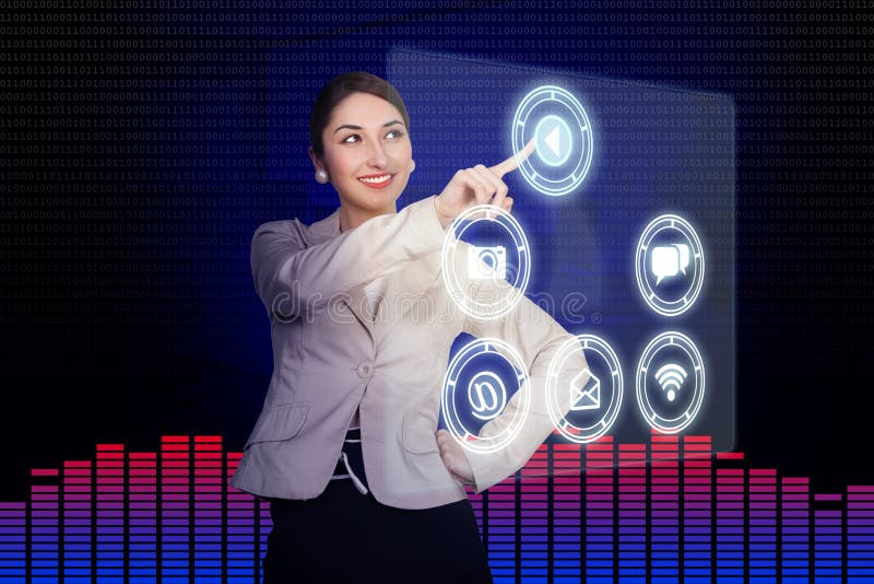 Young Woman Working with High-tech Stock Image - Image of futuristic ...