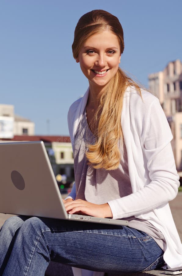 Young Woman Working with Laptop Stock Image - Image of successful ...
