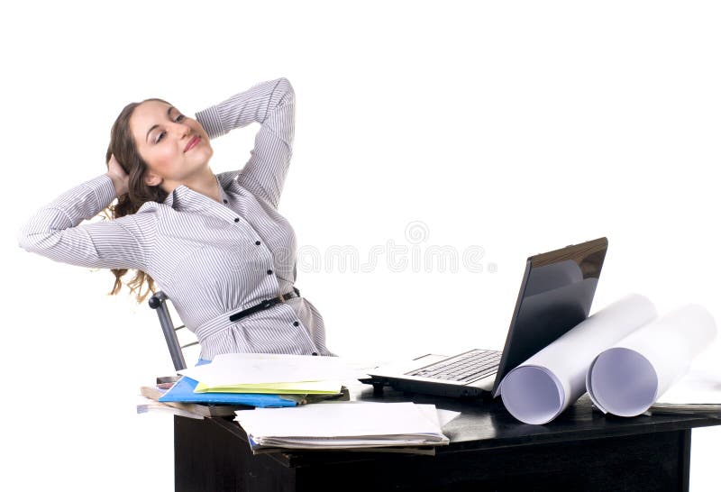 Young Woman Working and Rest on Computer Stock Photo - Image of ...