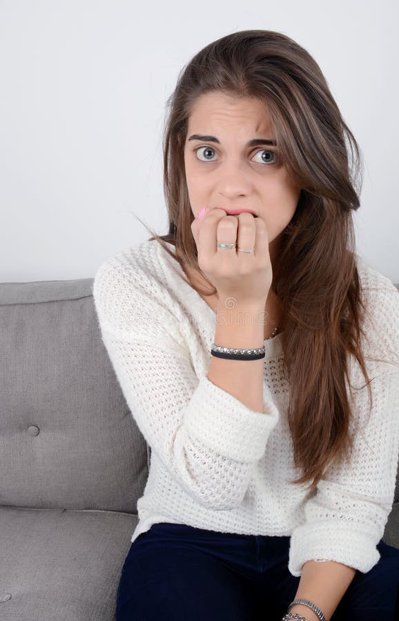 Young woman worried. stock image. Image of adult, living - 94486111