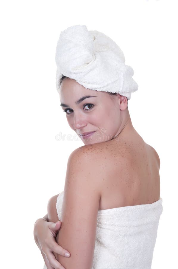 Young woman wrapped towel stock image. Image of headgear - 24683321