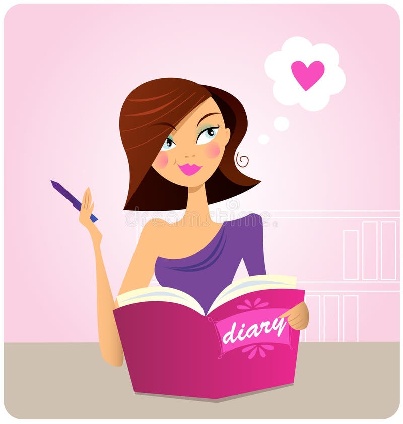Young Woman Writing Diary or Journal Stock Vector - Illustration of ...
