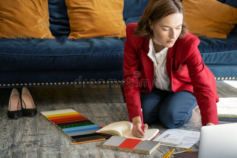 Young Woman Writing in Her Diary on the Floor Stock Photo - Image of ...