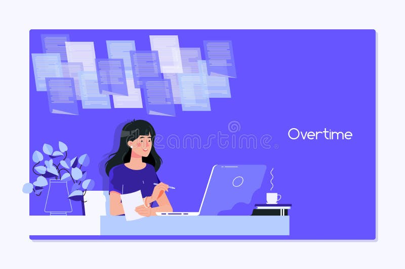 A Young Woman Writing while Sitting in Her Office at Night.Working Late ...