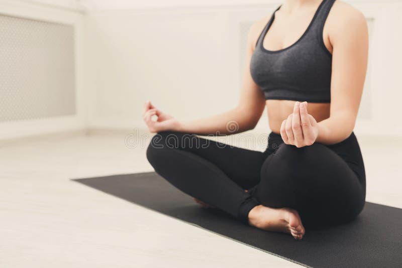 Woman Sitting Namaste Yoga Pose In Spiritual Relaxation Serenity And