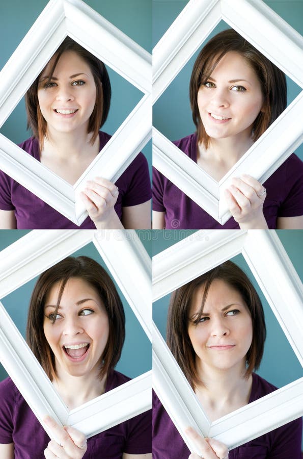 Young Womans Framed Expressions Stock Photo - Image of laughing, funny ...