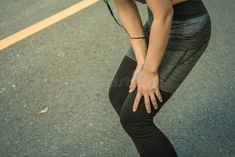 Young Women Accident Knee Pain Over from Running. Stock Image - Image ...