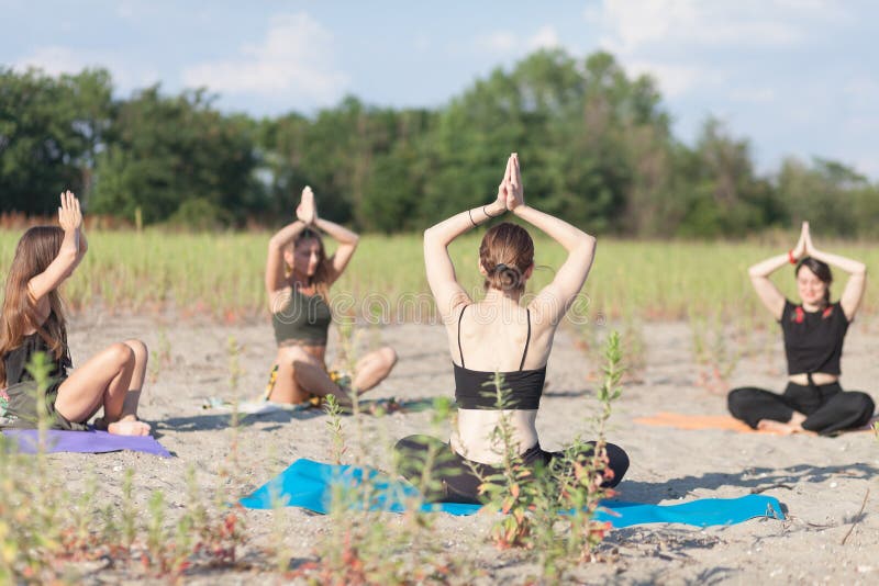 Group Outdoor Yoga Meditation Class Stock Photo - Image of meditating ...