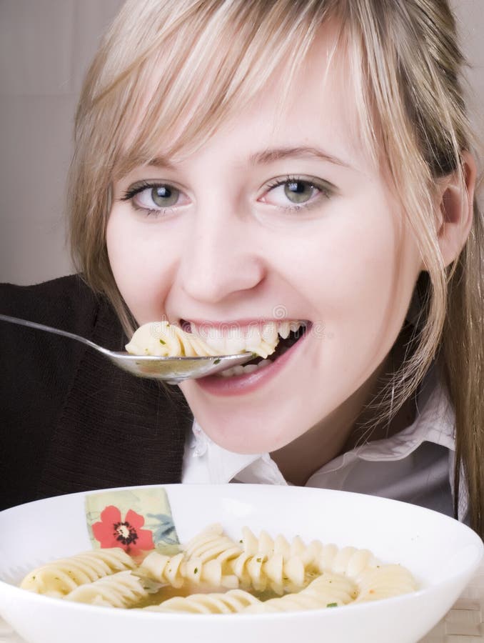 Young women eating soup stock photo. Image of fresh, meal - 3317878