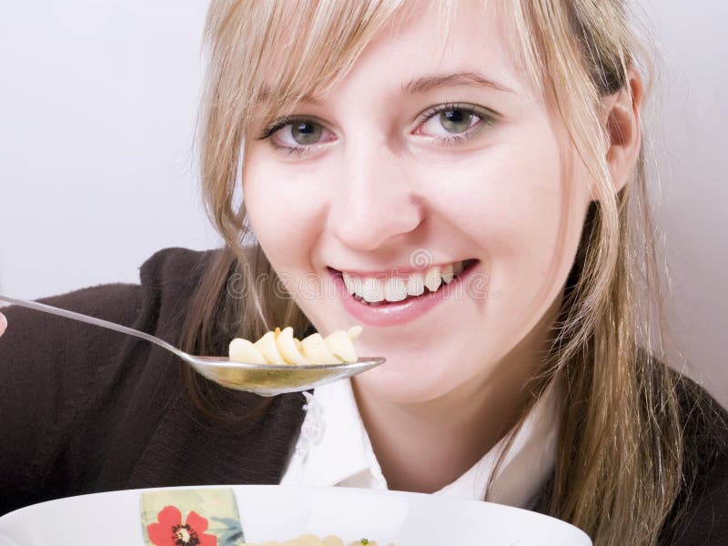 Young women eating soup stock photo. Image of prepared - 3317906