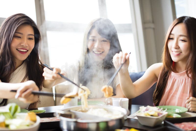 Young Women Group Eating Hot Pot Stock Image - Image of lifestyle ...
