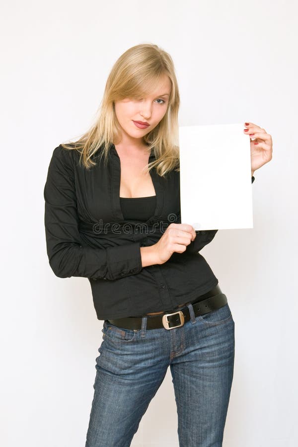 Young Women Holding Blank Paper Stock Photo - Image of sensuality ...