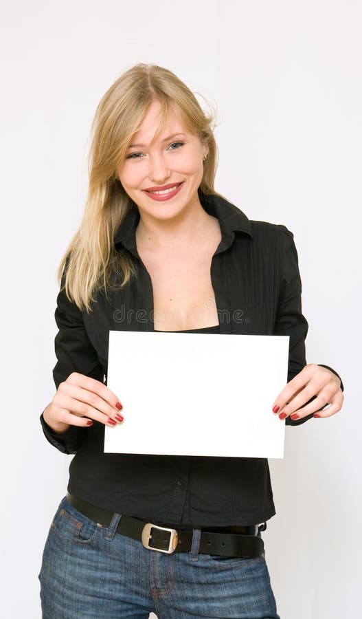 Young Women Holding Blank Paper Stock Photo - Image of empty, paper ...