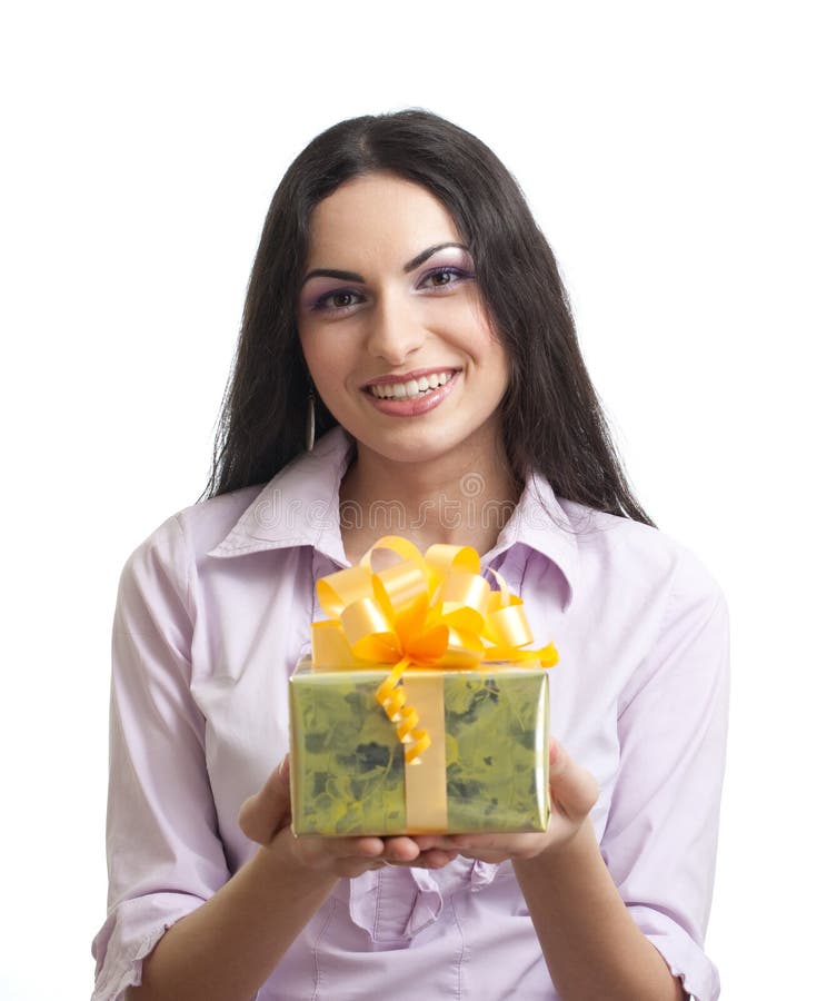 Young Women Holding Gift or Present Stock Photo - Image of isolated ...
