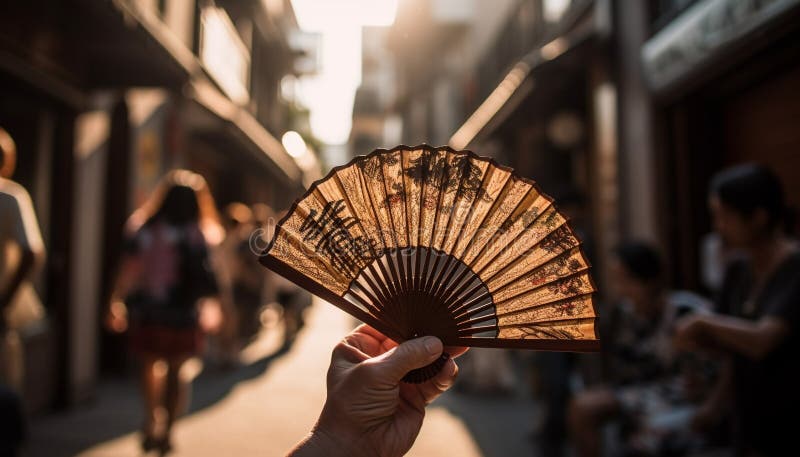 Young Women Holding Hand Fans in Beijing Generated by AI Stock ...