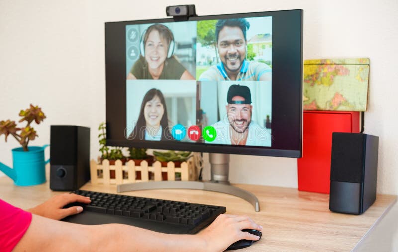 Girl on a Video Call with Friends Stock Image - Image of media, person ...