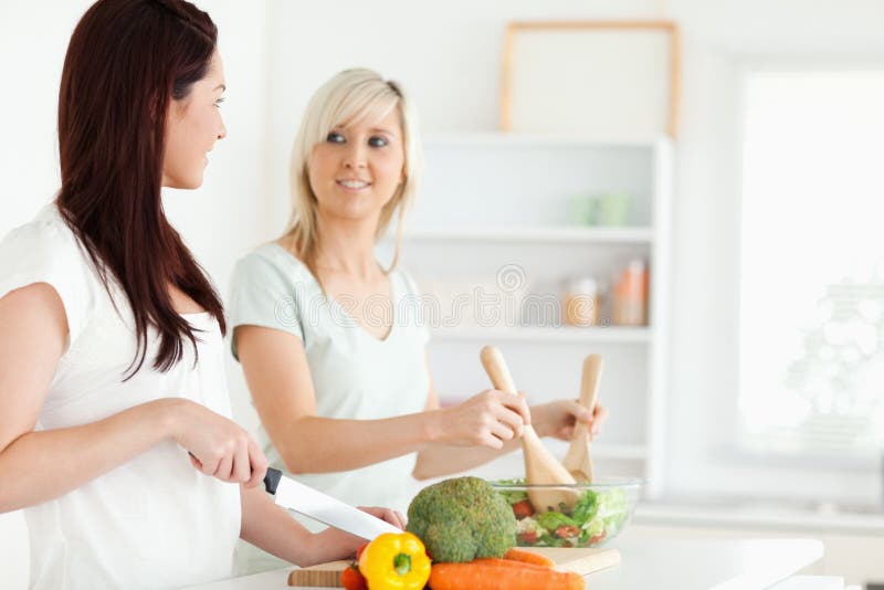 Young Women Preparing Dinner Stock Photo - Image of modern, people ...