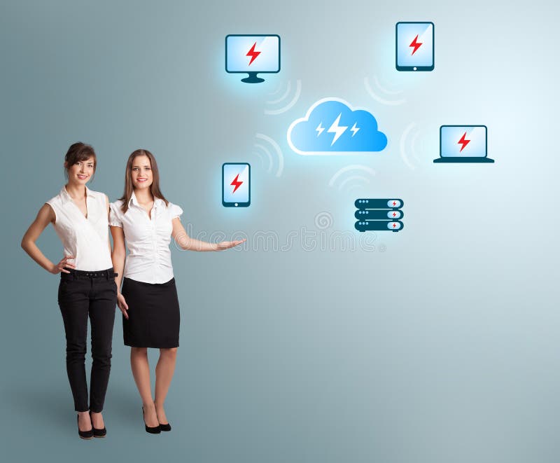 Young Women Presenting Cloud Computing Network Stock Image - Image of ...