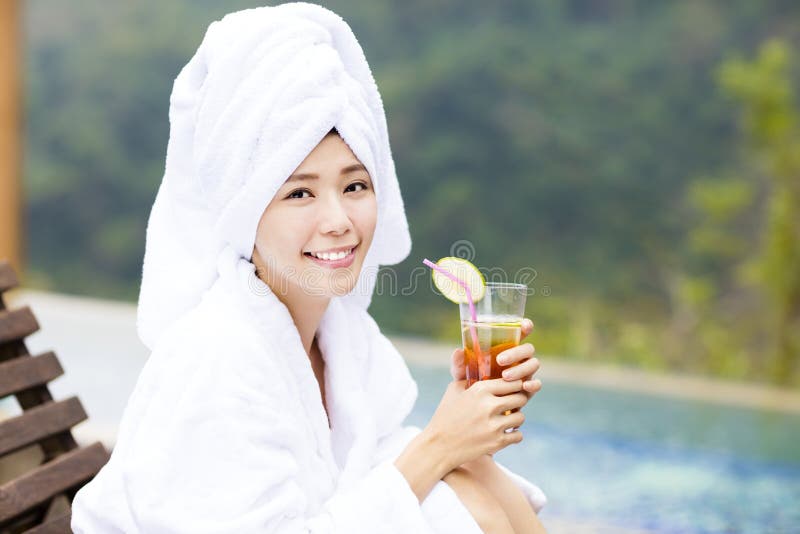 Young Women Relaxing and Drinking Tea in Spa Salon Stock Photo - Image ...